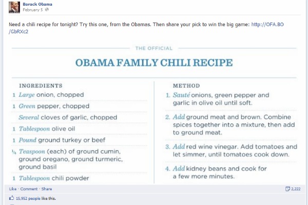 The Official Obama Family Chili Recipe | Obama Facebook Timeline: 6 ...